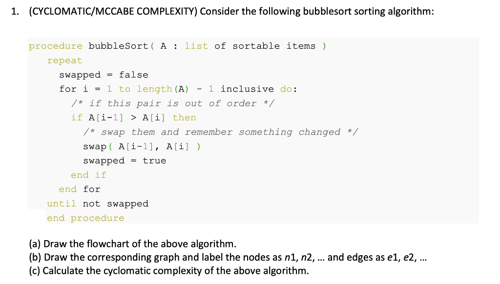 Solved 1. (CYCLOMATIC/MCCABE COMPLEXITY) Consider the | Chegg.com