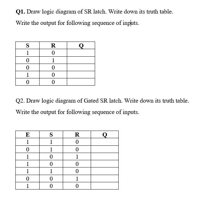Solved Q1. Draw logic diagram of SR latch. Write down its | Chegg.com