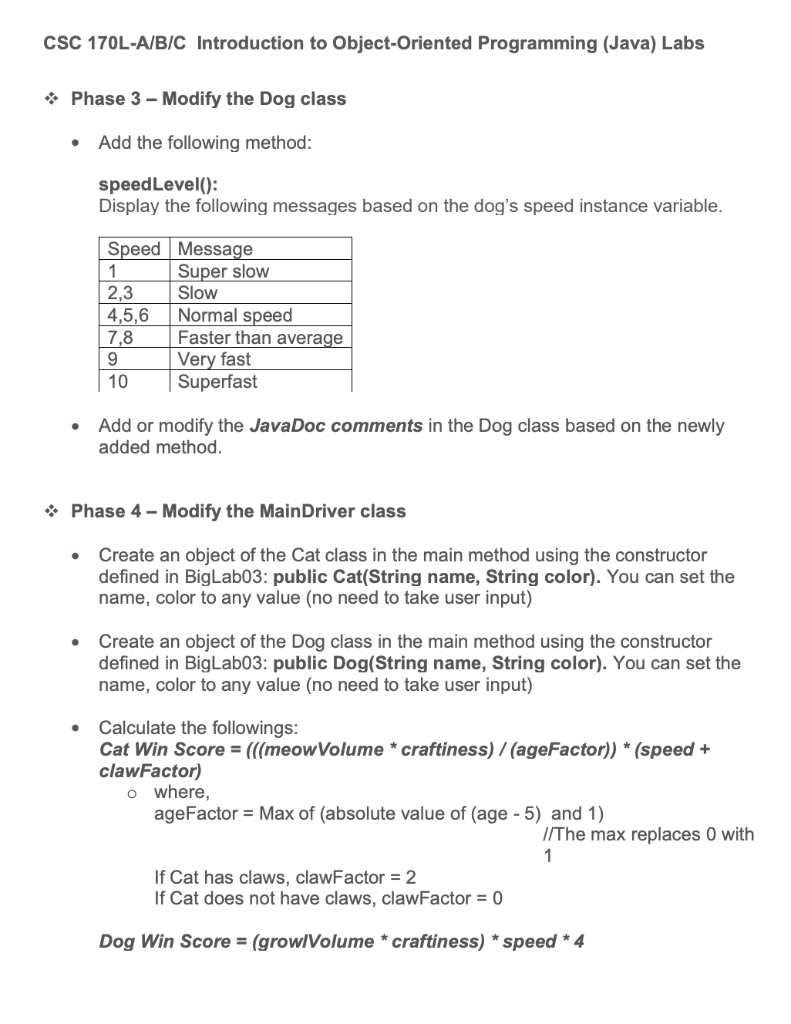 Solved CSC 170L-A/B/C Introduction to Object-Oriented | Chegg.com