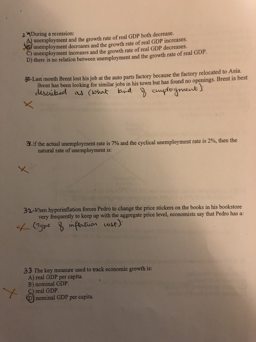 Solved 2 nDuring a recession: unemployment and the growth | Chegg.com