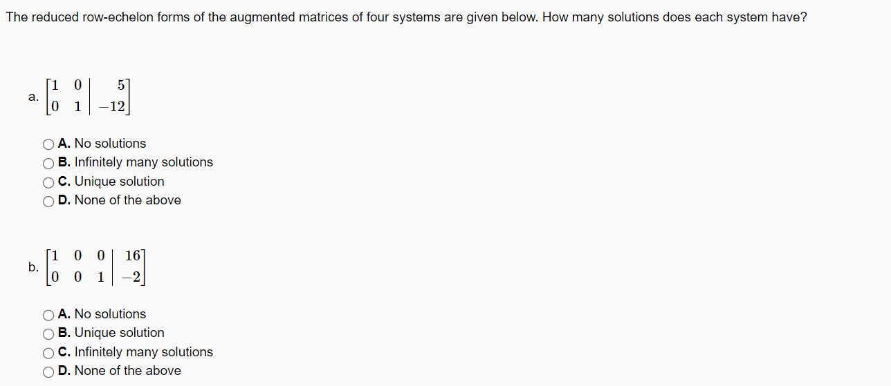 Solved The reduced row-echelon forms of the augmented | Chegg.com