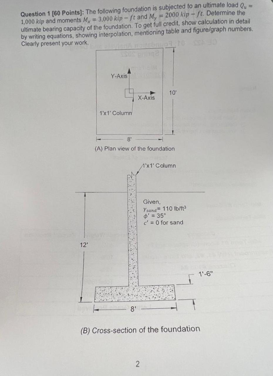 Solved Question 1 [60 Points]: The following foundation is | Chegg.com