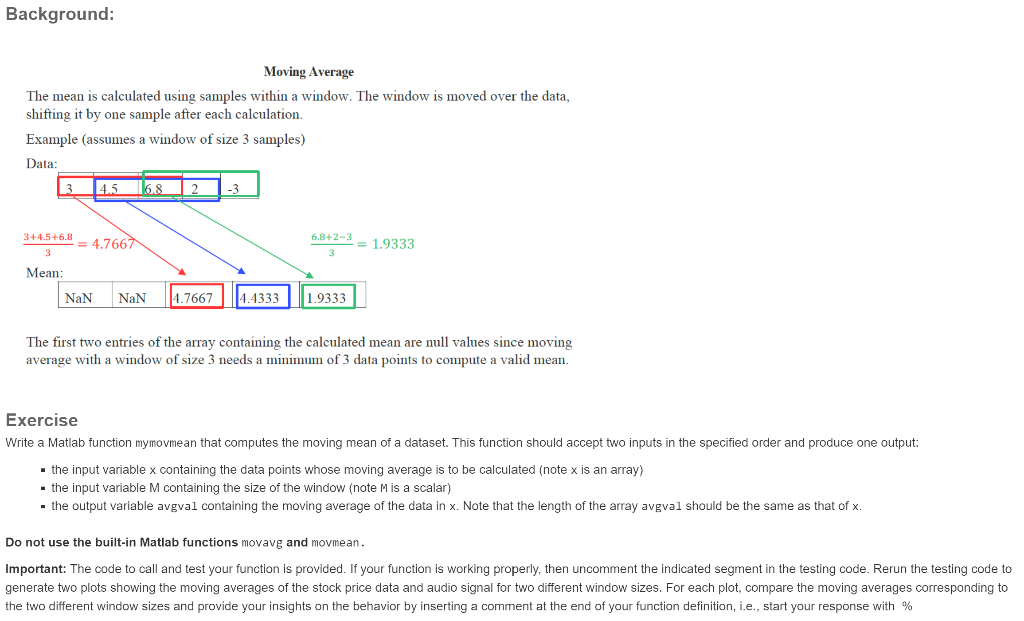 Solved Background: Moving Average The mean is calculated | Chegg.com