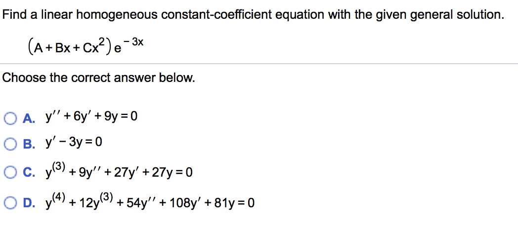 Solved Find a linear homogeneous constant-coefficient | Chegg.com