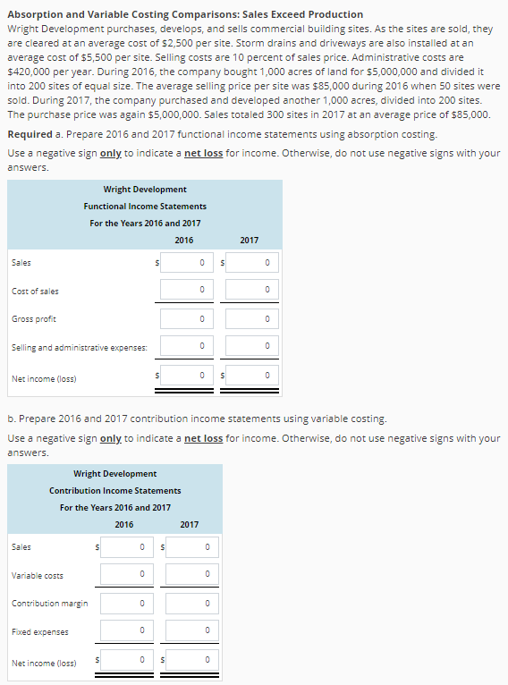 Solved Absorption and Variable Costing Comparisons: Sales | Chegg.com