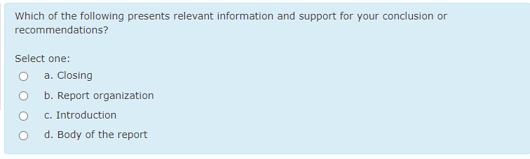 Solved Which of the following presents relevant information | Chegg.com