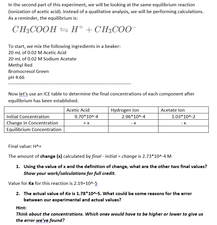 Solved In the second part of this experiment, we will be | Chegg.com