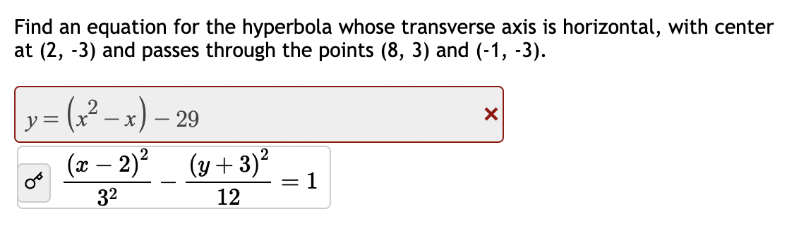 Solved Find an equation for the hyperbola whose transverse | Chegg.com