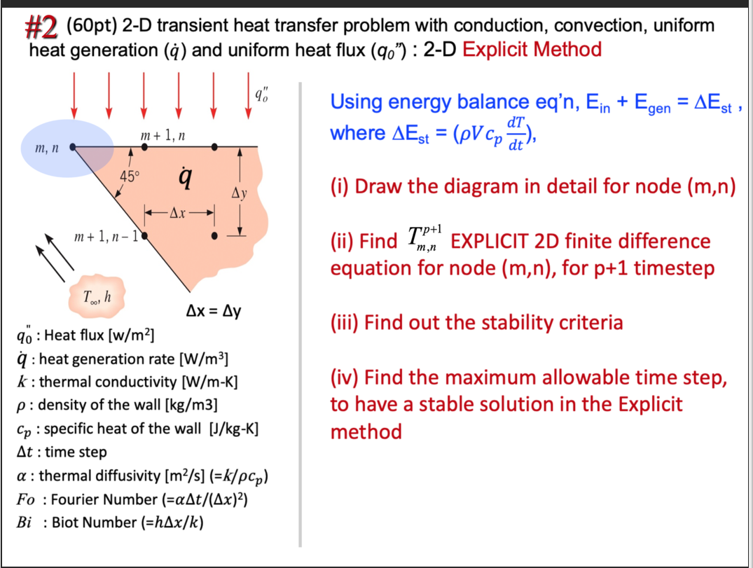 #2 (60pt) 2-D transient heat transfer problem with | Chegg.com
