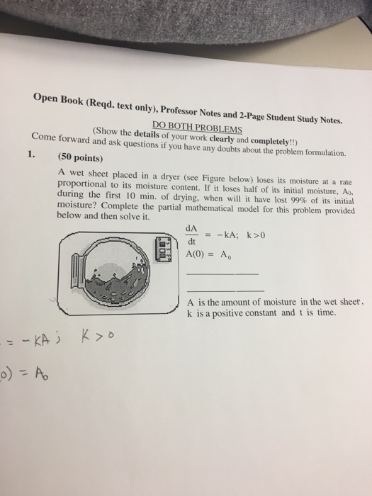 Solved A wet sheet placed in a dryer (see Figure below) | Chegg.com