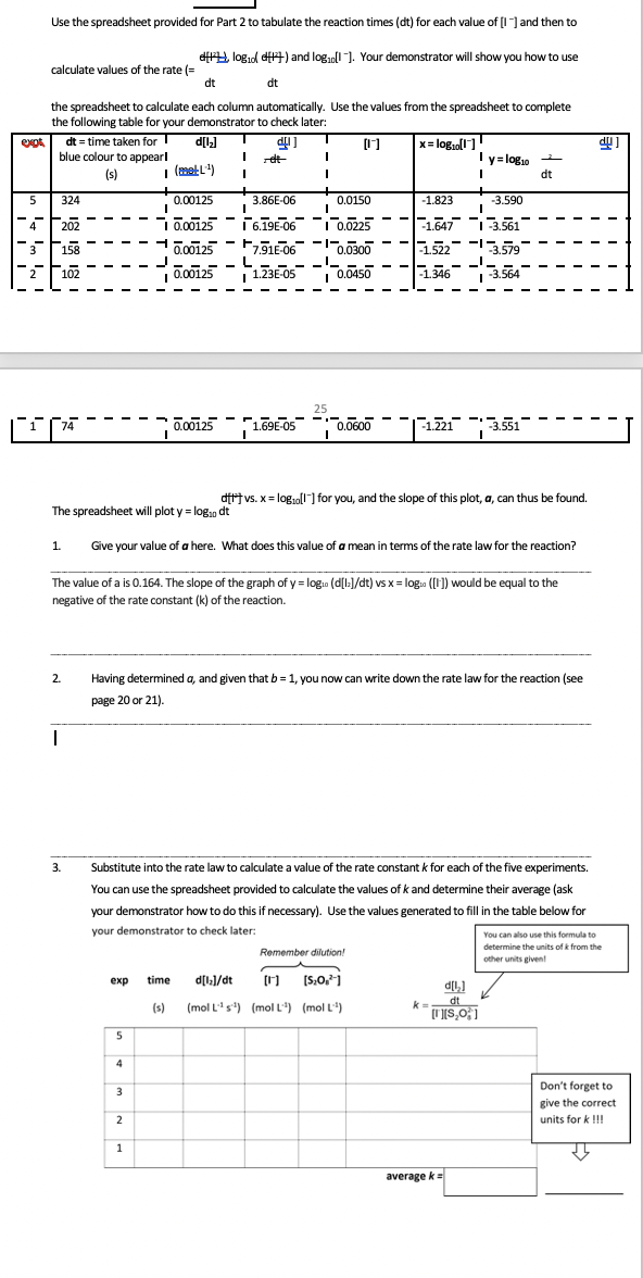 Use the spreadsheet provided for Part 2 to tabulate | Chegg.com