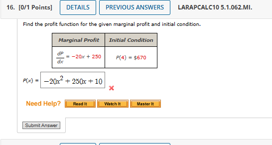 Solved Find the profit function for the given marginal | Chegg.com