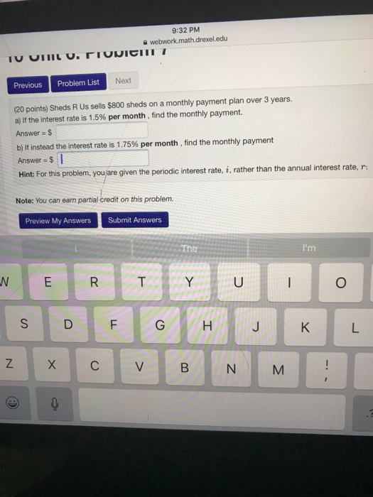 Solved 9:32 PM PreviousProblem List Next (20 points) Sheds R | Chegg.com Solved 9:32 PM PreviousProblem List Next (20 points) Sheds R | Chegg.com
