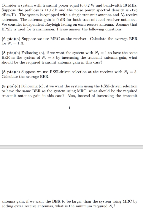 Solved Consider a system with transmit power equal to 0.2 W | Chegg.com