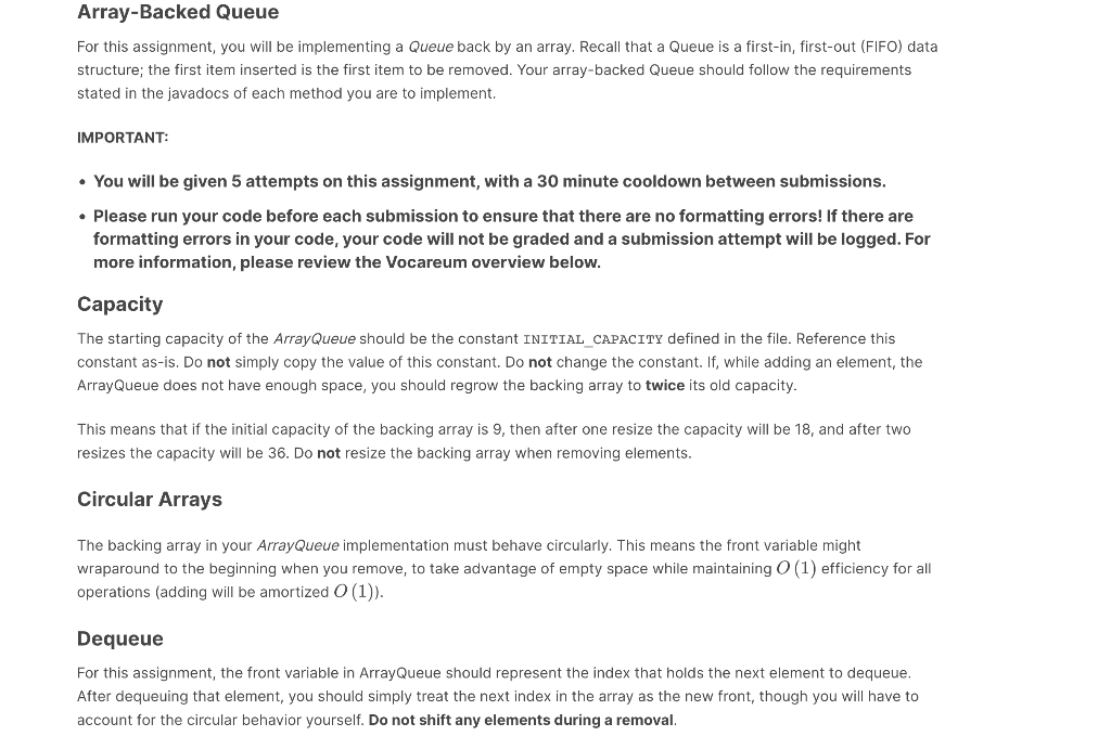 Solved For this assignment, you will be implementing a Queue | Chegg.com