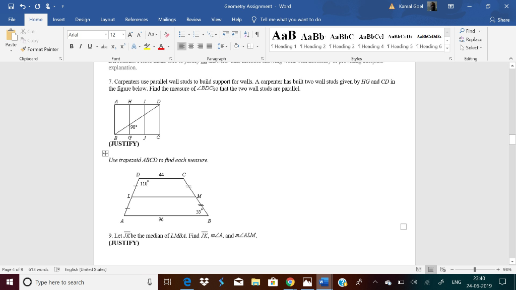 Solved Geometry Assignment- Word A Kamal Goel X Tell me what | Chegg.com