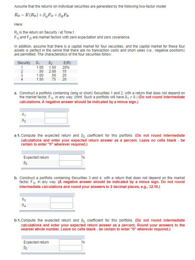 Solved Assume that the returns on individual securities are | Chegg.com