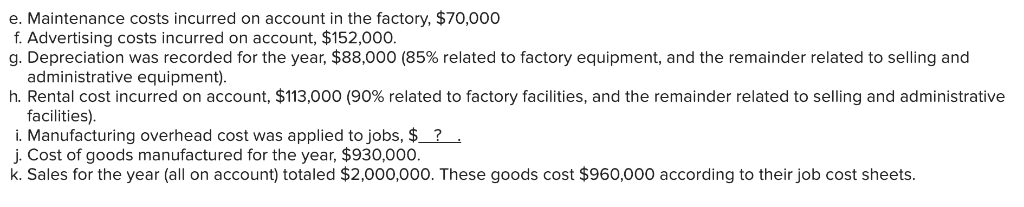 Solved e. Maintenance costs incurred on account in the | Chegg.com