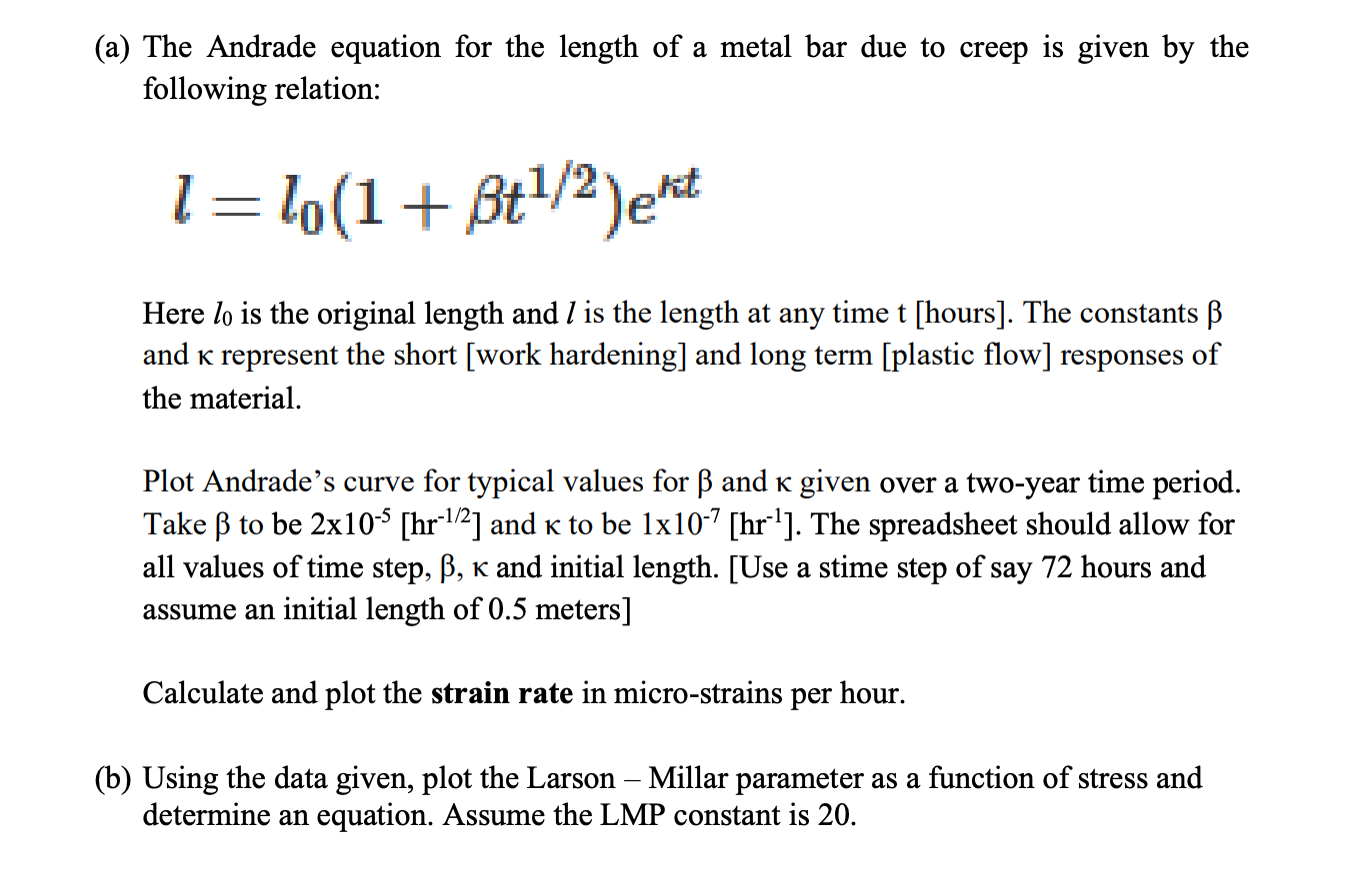 (a) The Andrade equation for the length of a metal | Chegg.com