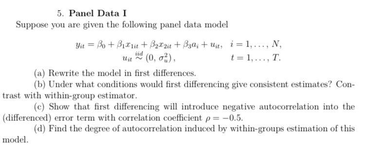 id 5. Panel Data I Suppose you are given the | Chegg.com