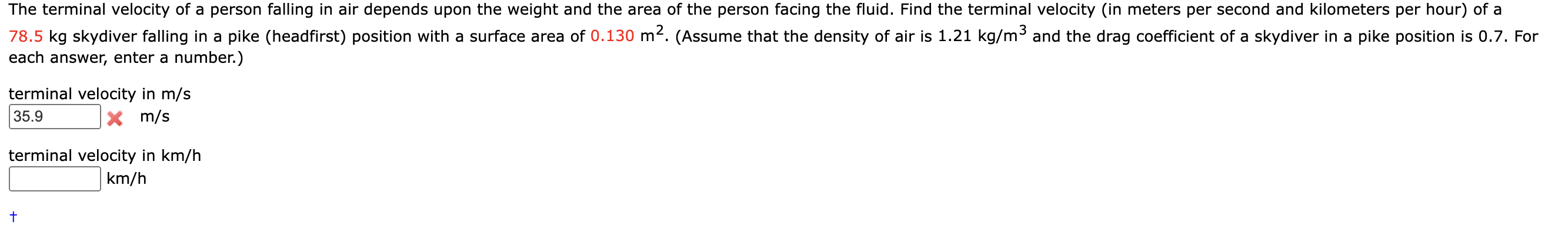 Solved The terminal velocity of a person falling in air | Chegg.com