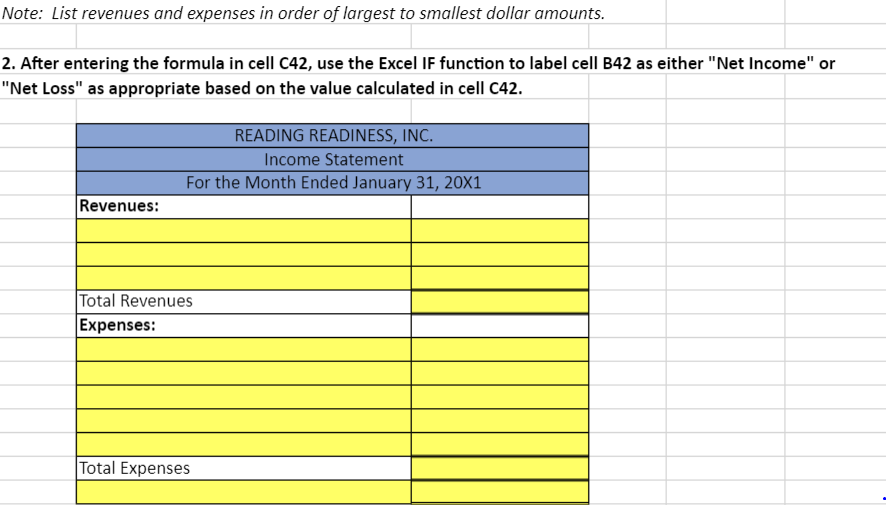 Solved Preparing an Income Statement using Excel's SUM, IF | Chegg.com