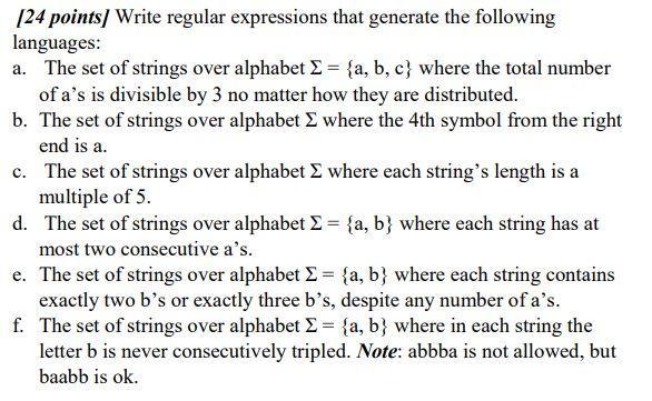 Solved [24 points] Write regular expressions that generate | Chegg.com