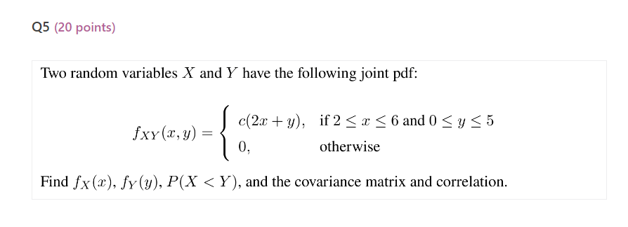 Solved Two random variables X and Y have the following joint | Chegg.com