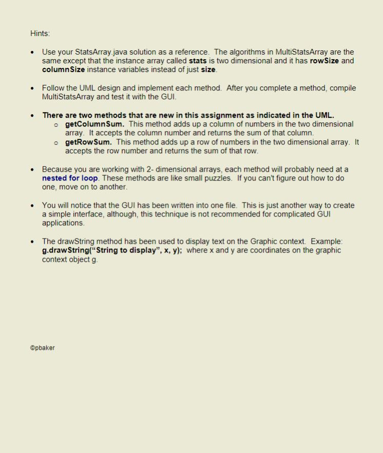Solved Assignment 12- Multi StatsArray (20 pts) Submit the | Chegg.com