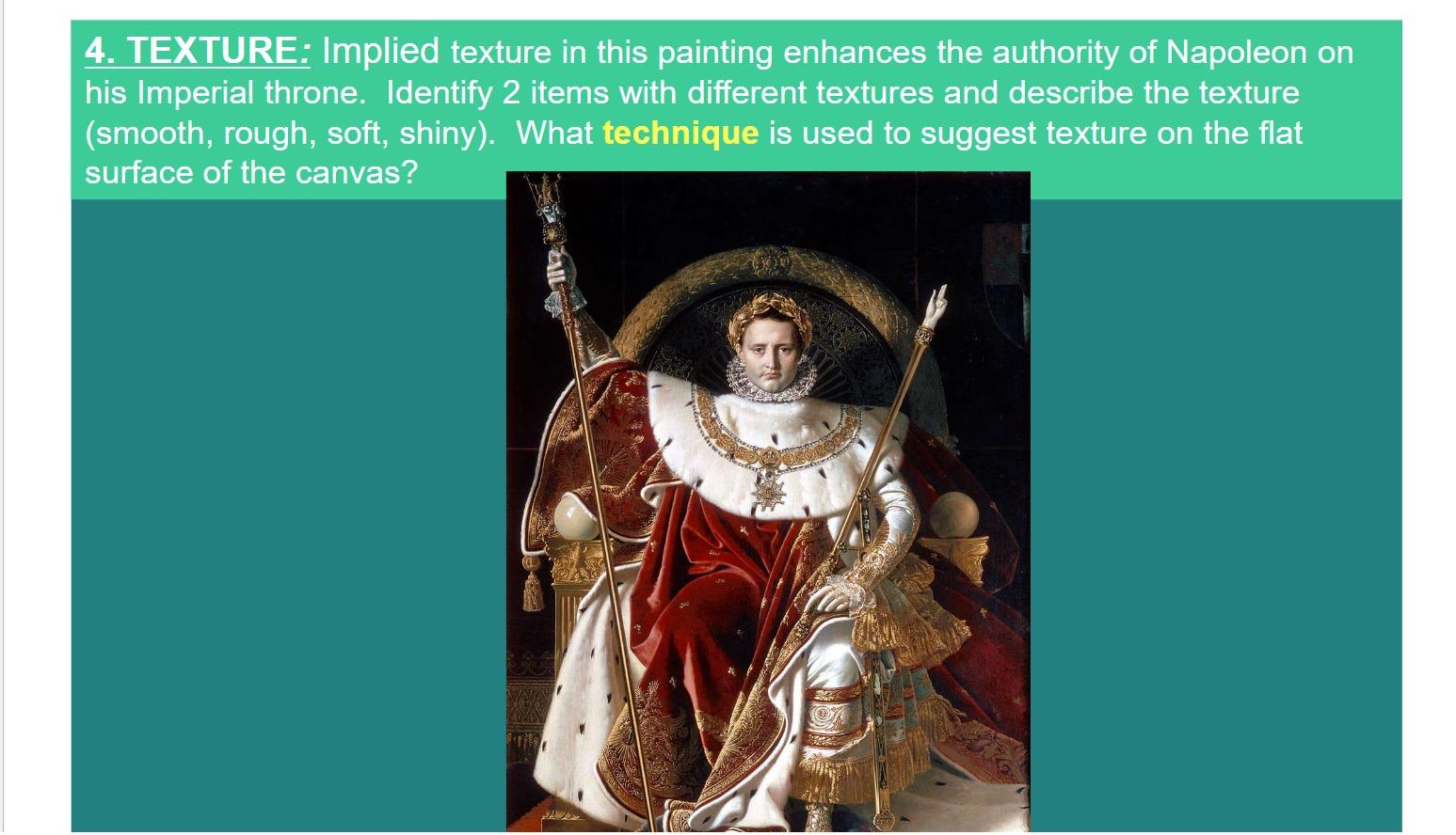 Solved 4. TEXTURE: Implied texture in this painting enhances | Chegg.com