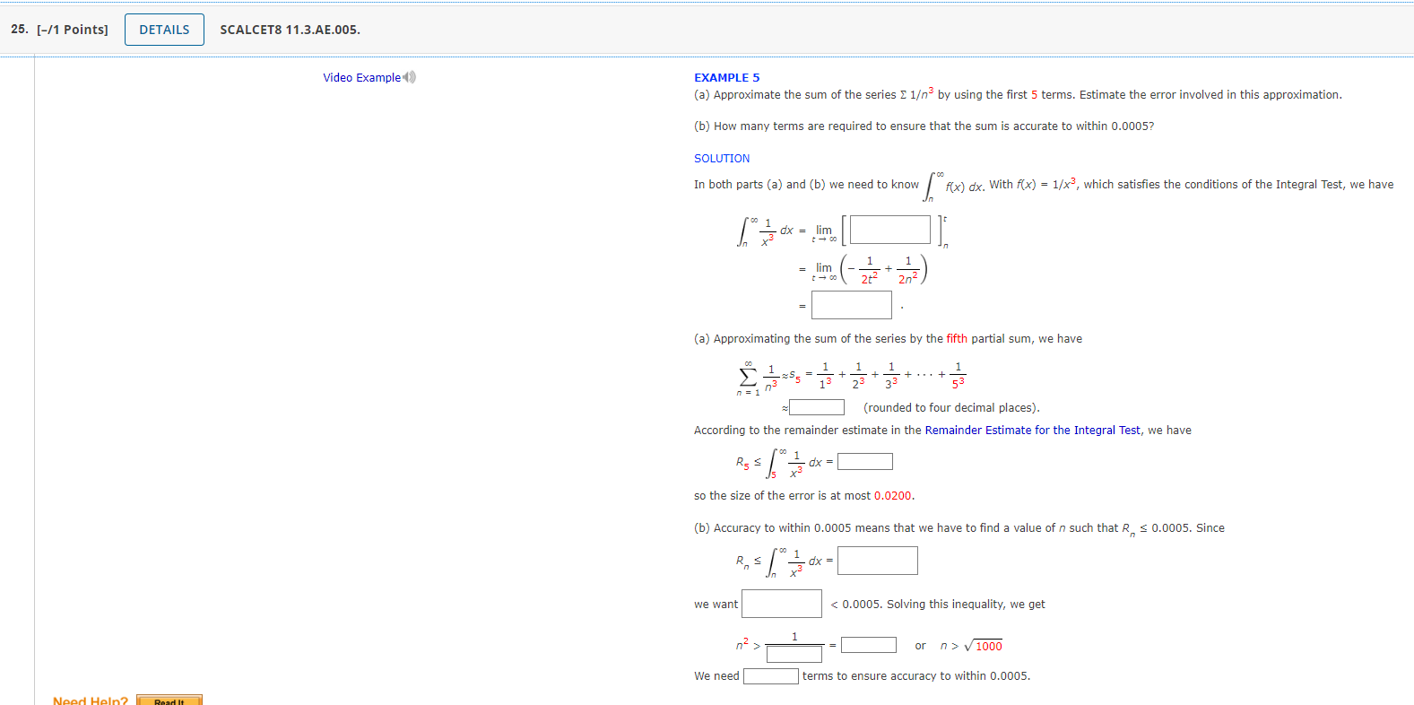 Solved EXAMPLE 5 (a) Approximate the sum of the series Σ1/n3 | Chegg.com