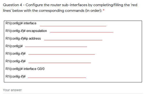 Solved Question 4 - Configure the router sub-interfaces by | Chegg.com