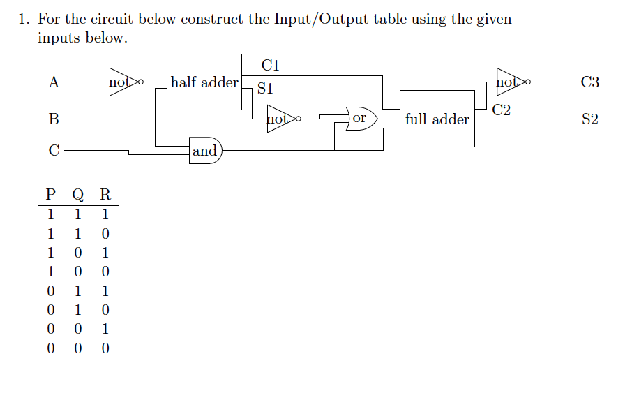 Solved 1. For the circuit below construct the Input/Output | Chegg.com