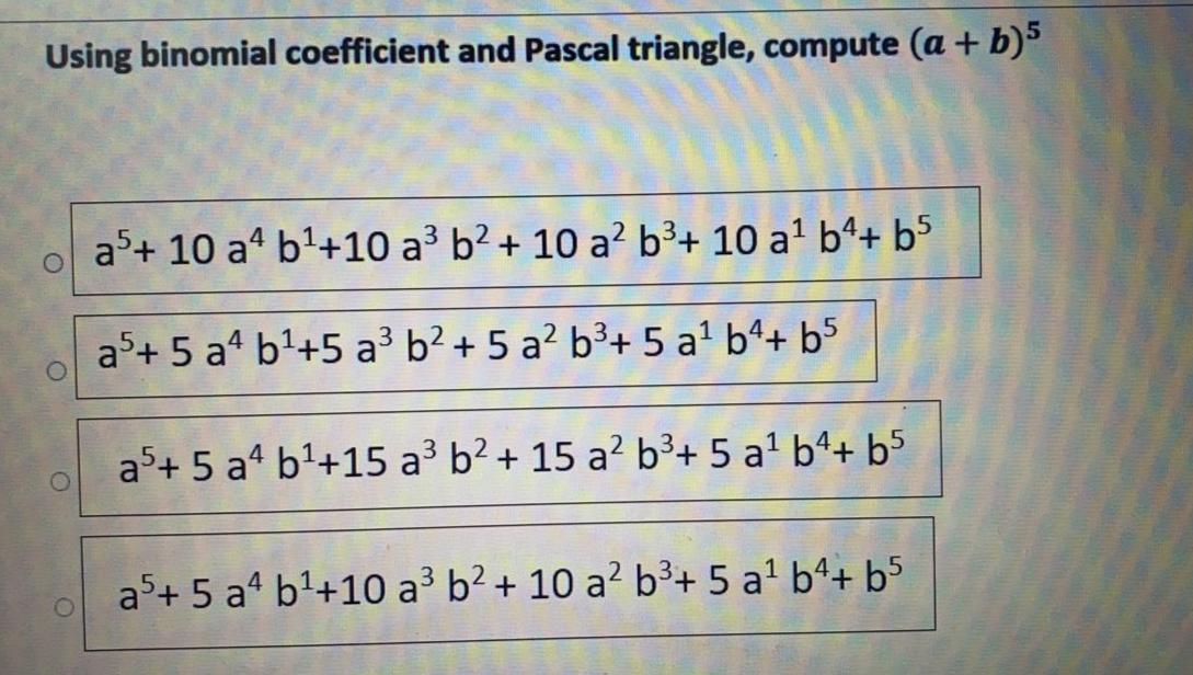 Solved Using binomial coefficient and Pascal triangle, | Chegg.com