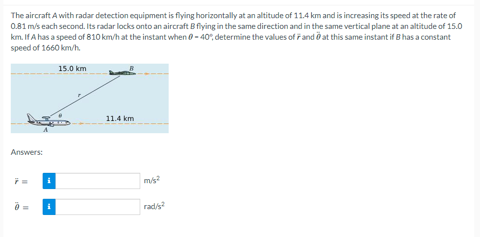 Solved The aircraft A with radar detection equipment is | Chegg.com