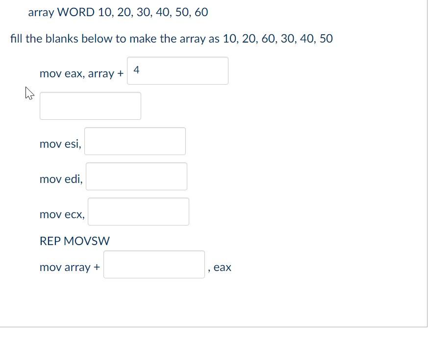 array WORD 10, 20, 30, 40, 50, 60 fill the blanks | Chegg.com