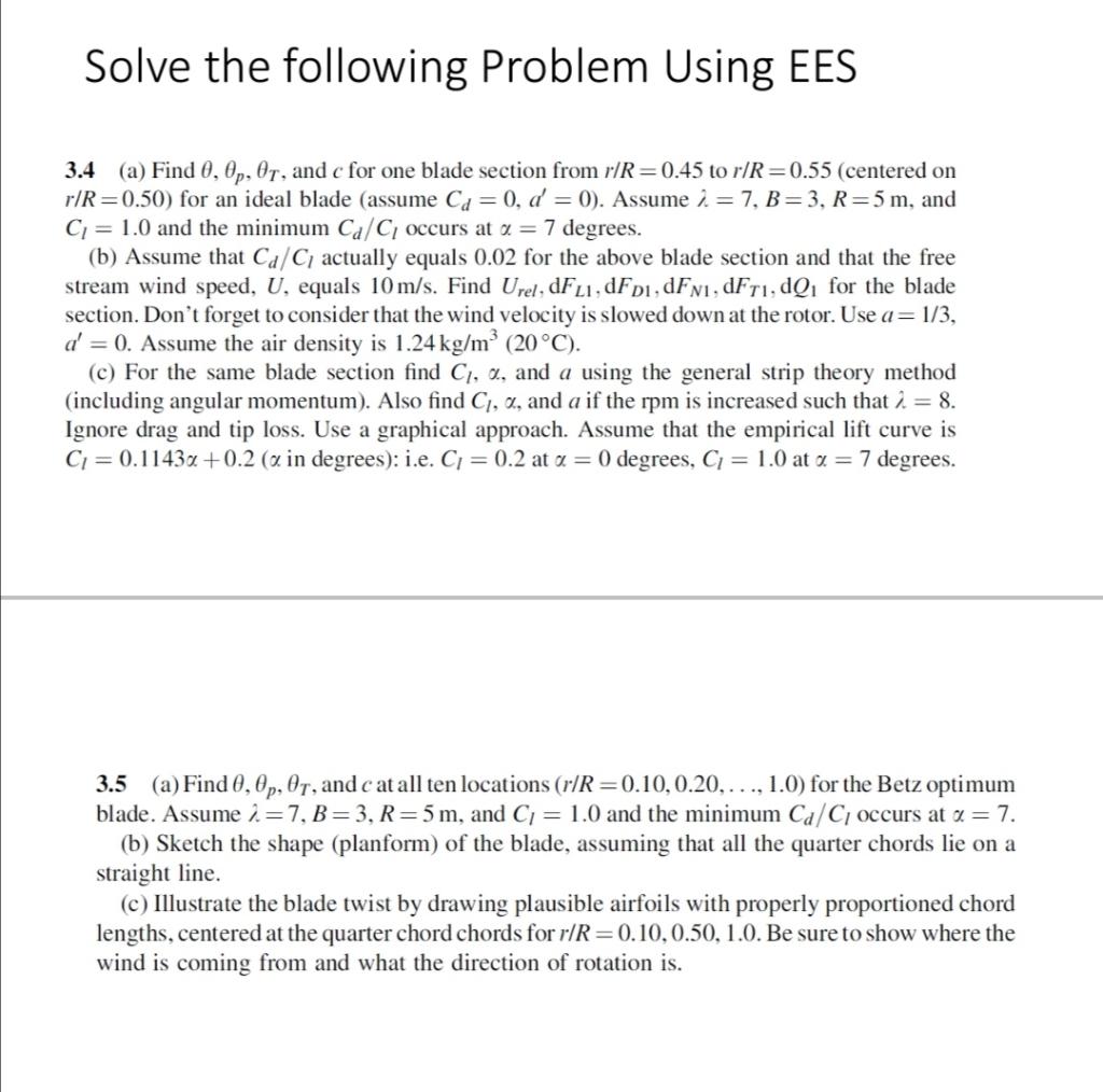 Solve the following Problem Using EES 3.4 (a) Find | Chegg.com
