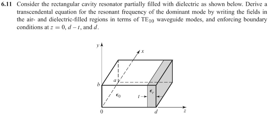 Solved 6.11 Consider the rectangular cavity resonator | Chegg.com
