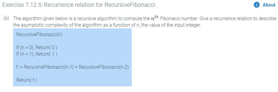 Solved Exercise 7.12.5: Recurrence relation for Recursive | Chegg.com