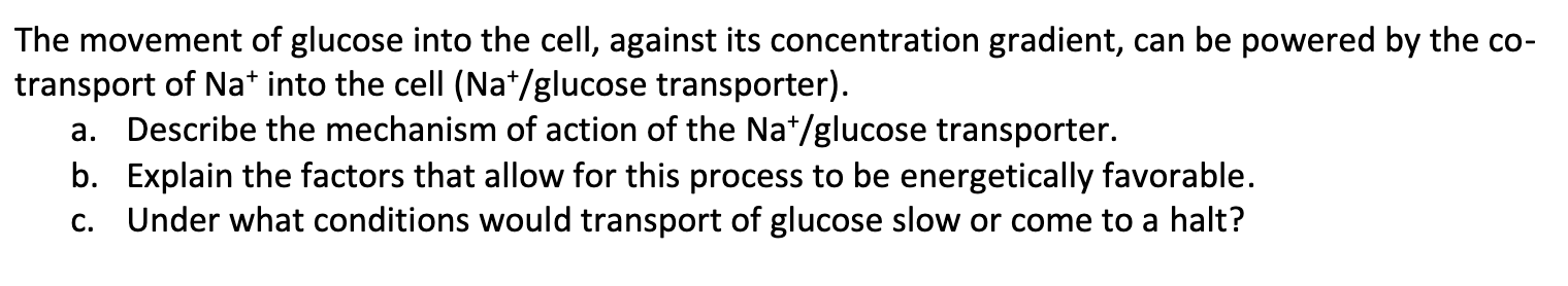 Solved The movement of glucose into the cell, against its | Chegg.com