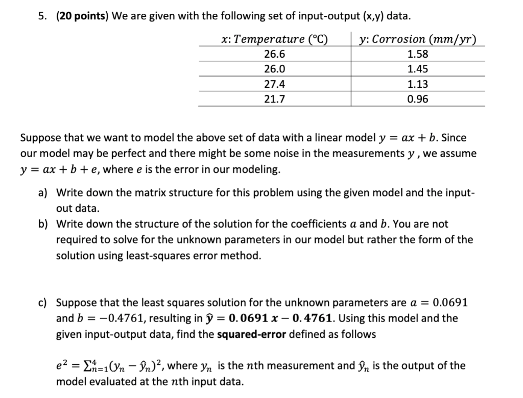 Solved 5 20 Points We Are Given With The Following Set Of Chegg