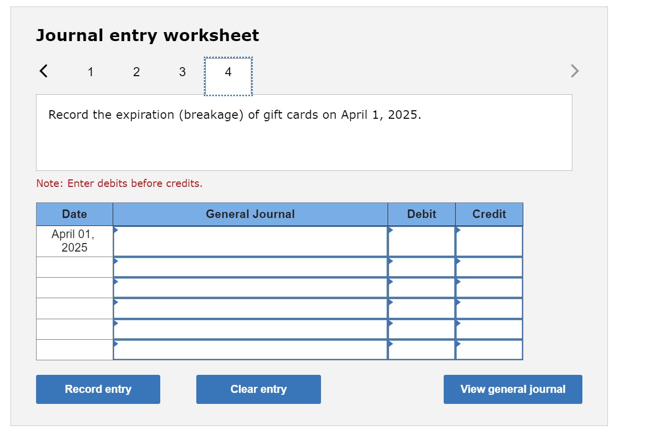 Solved Journal entry worksheet Record the redemption of gift | Chegg.com