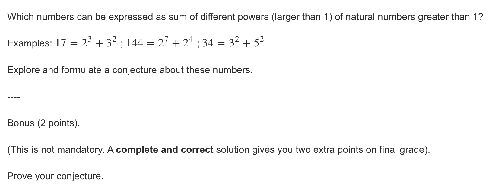 Solved Which numbers can be expressed as sum of different | Chegg.com