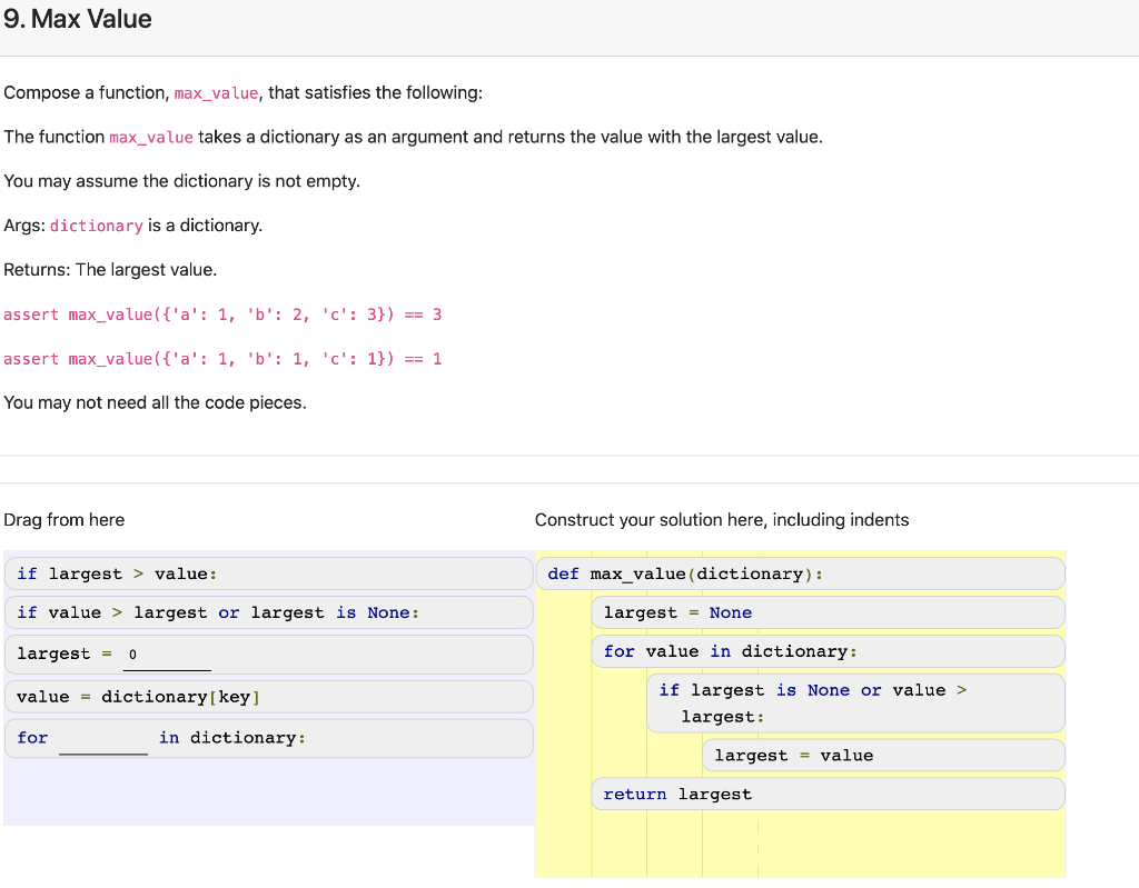 Solved 9. Max Value Compose a function, max_value, that | Chegg.com