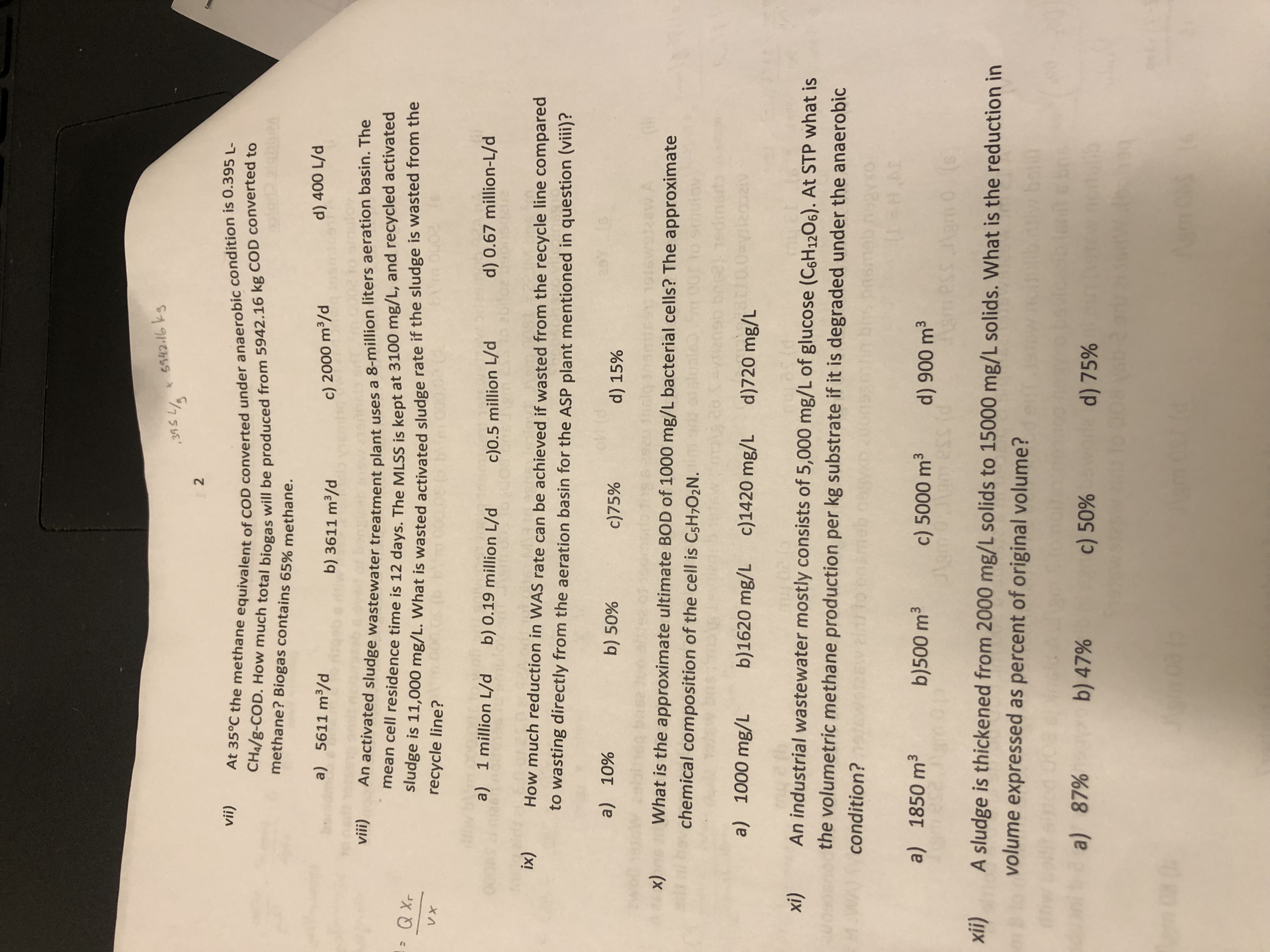 Solved vii) At 35∘C the methane equivalent of COD converted | Chegg.com