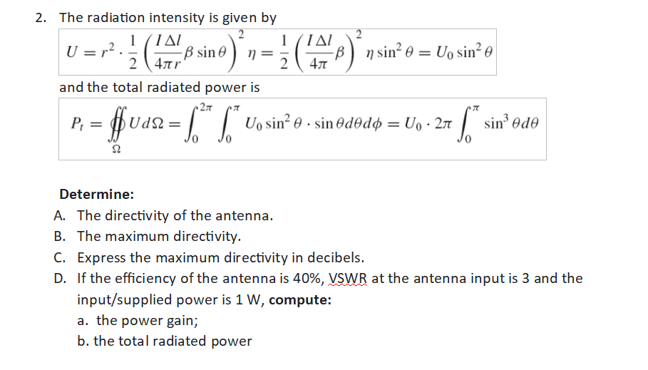 Solved 2. The radiation intensity is given by | Chegg.com