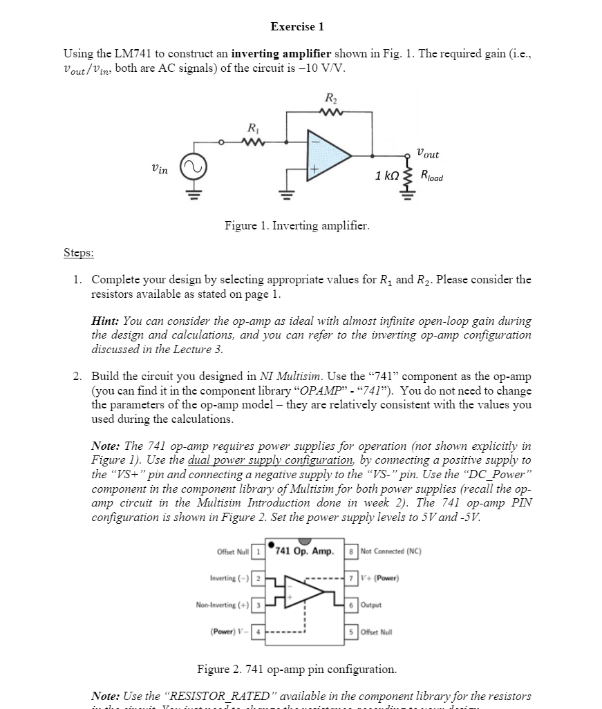 Solved Exercise 1 Using the LM741 to construct an inverting | Chegg.com