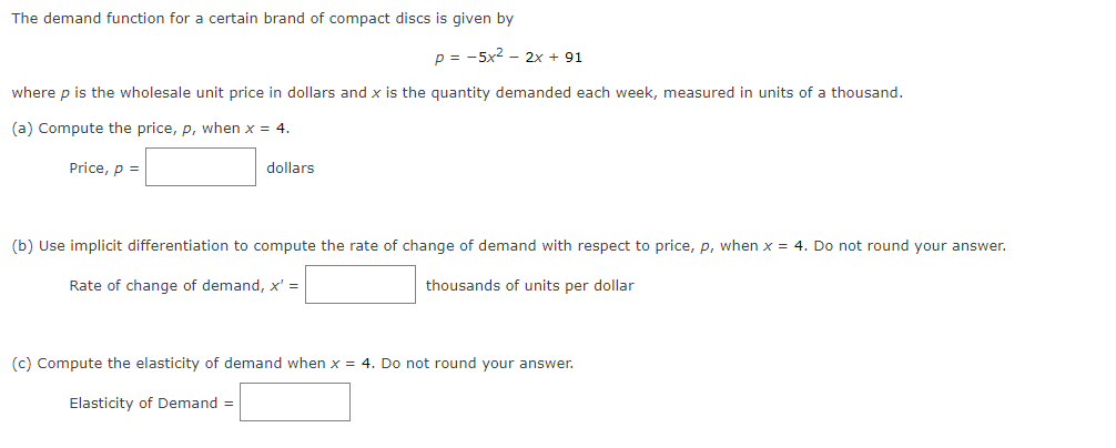 Solved The demand function for a certain brand of compact | Chegg.com