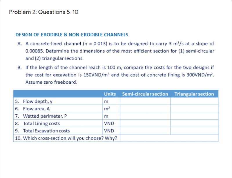 Solved Problem 2: Questions 5-10 DESIGN OF ERODIBLE & | Chegg.com