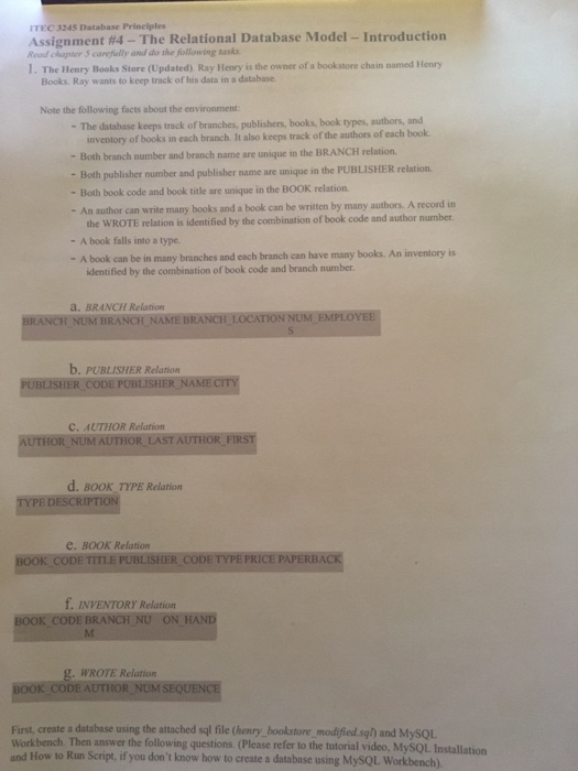 Solved ITEC 324S Database Principles Assignment #4-The | Chegg.com